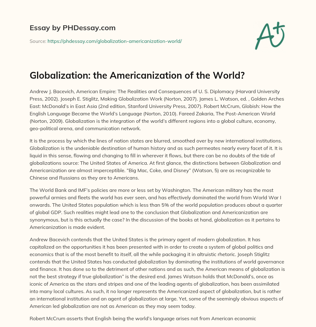 Globalization: the Americanization of the World? - PHDessay.com