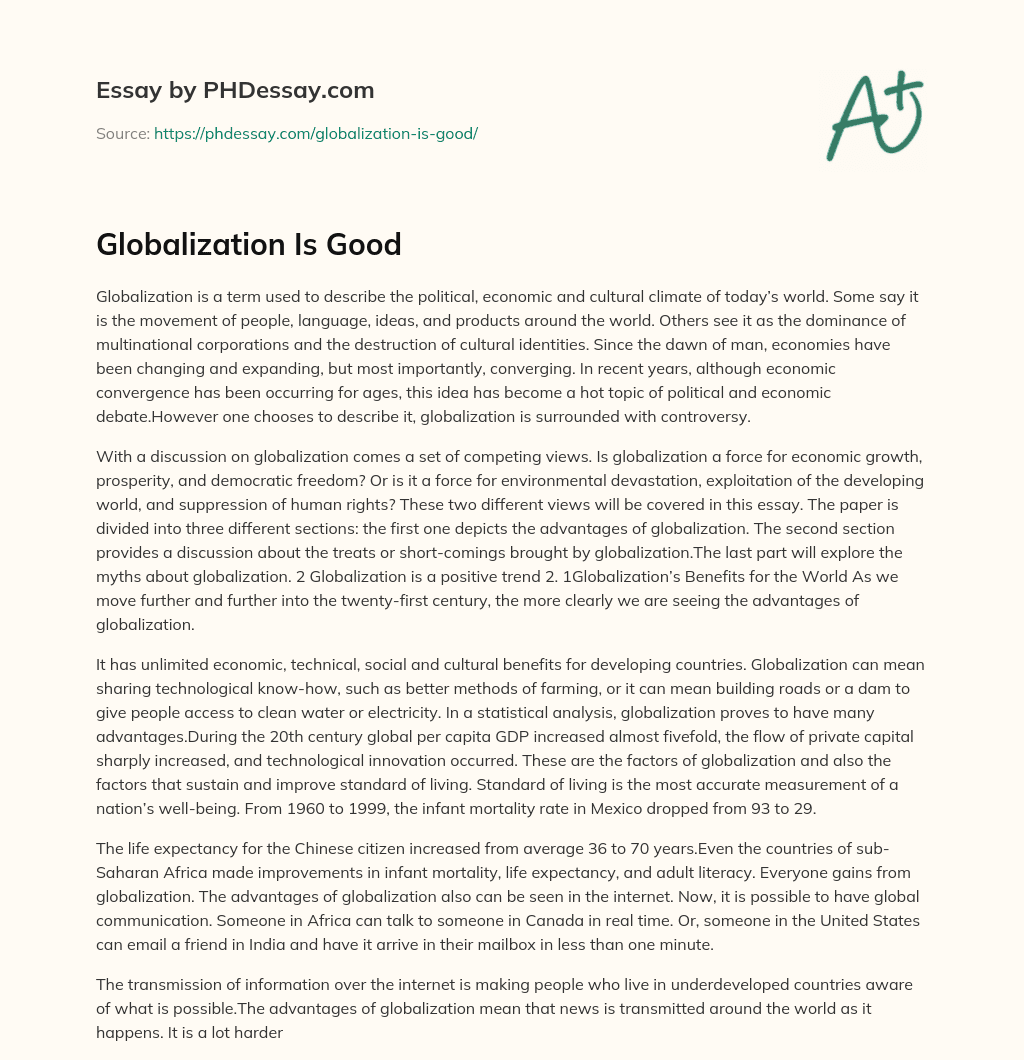 Globalization Is Good - PHDessay.com