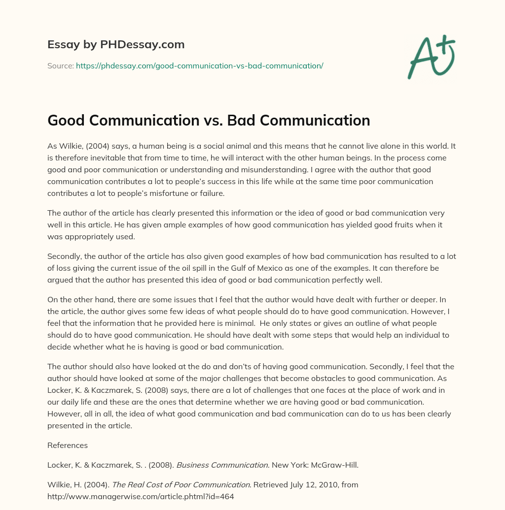 Good Communication vs. Bad Communication (400 Words) - PHDessay.com