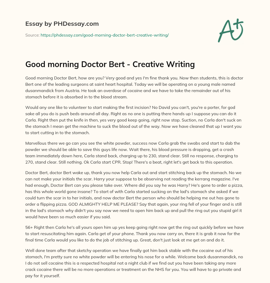 Good morning Doctor Bert - Creative Writing (600 Words) - PHDessay.com