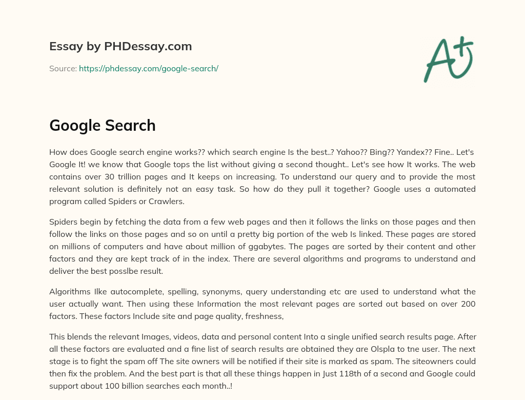 Google Search (300 Words) - PHDessay.com