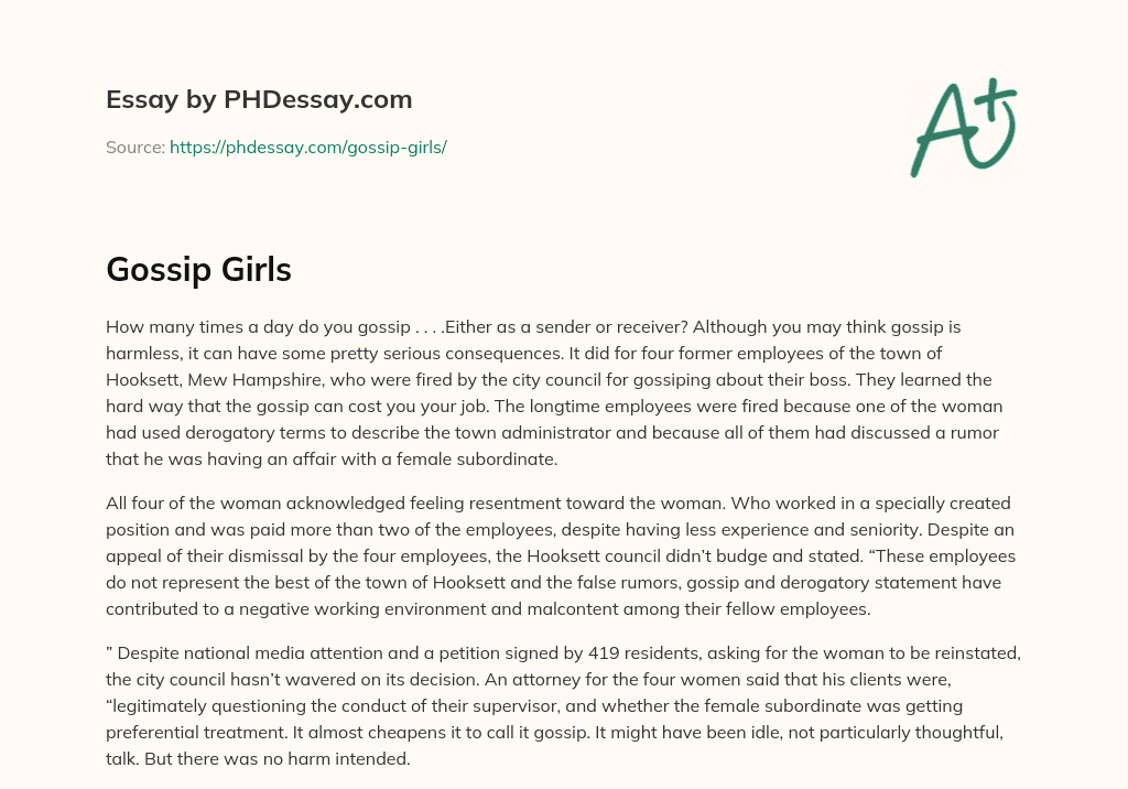 Gossip Girls Essay Example (300 Words) - PHDessay.com