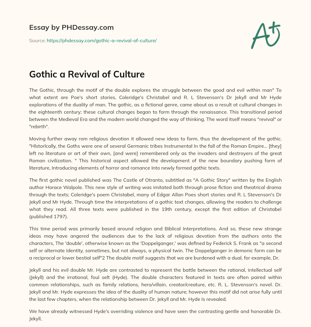 Gothic a Revival of Culture - PHDessay.com