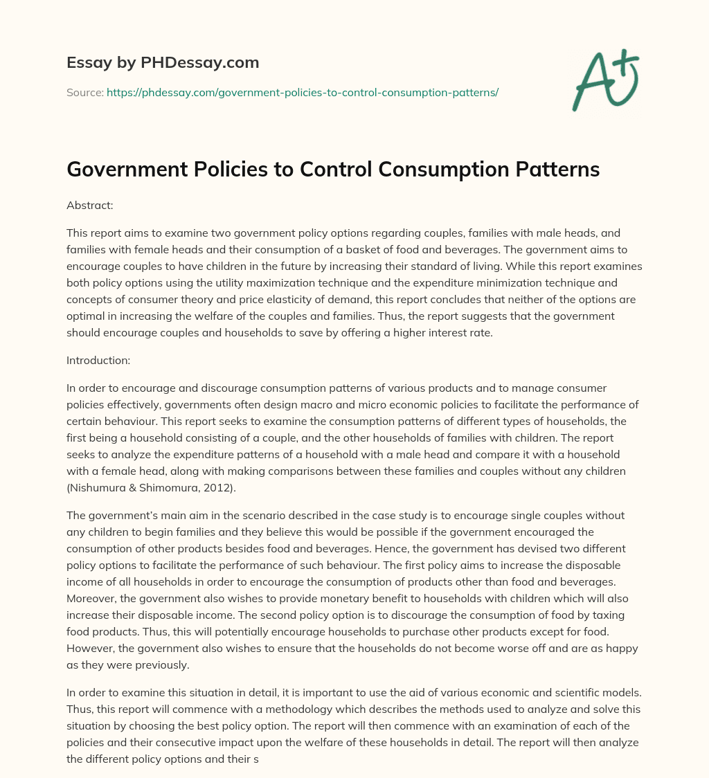Government Policies to Control Consumption Patterns - PHDessay.com