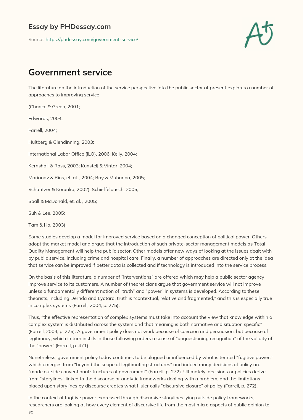 Government service - PHDessay.com