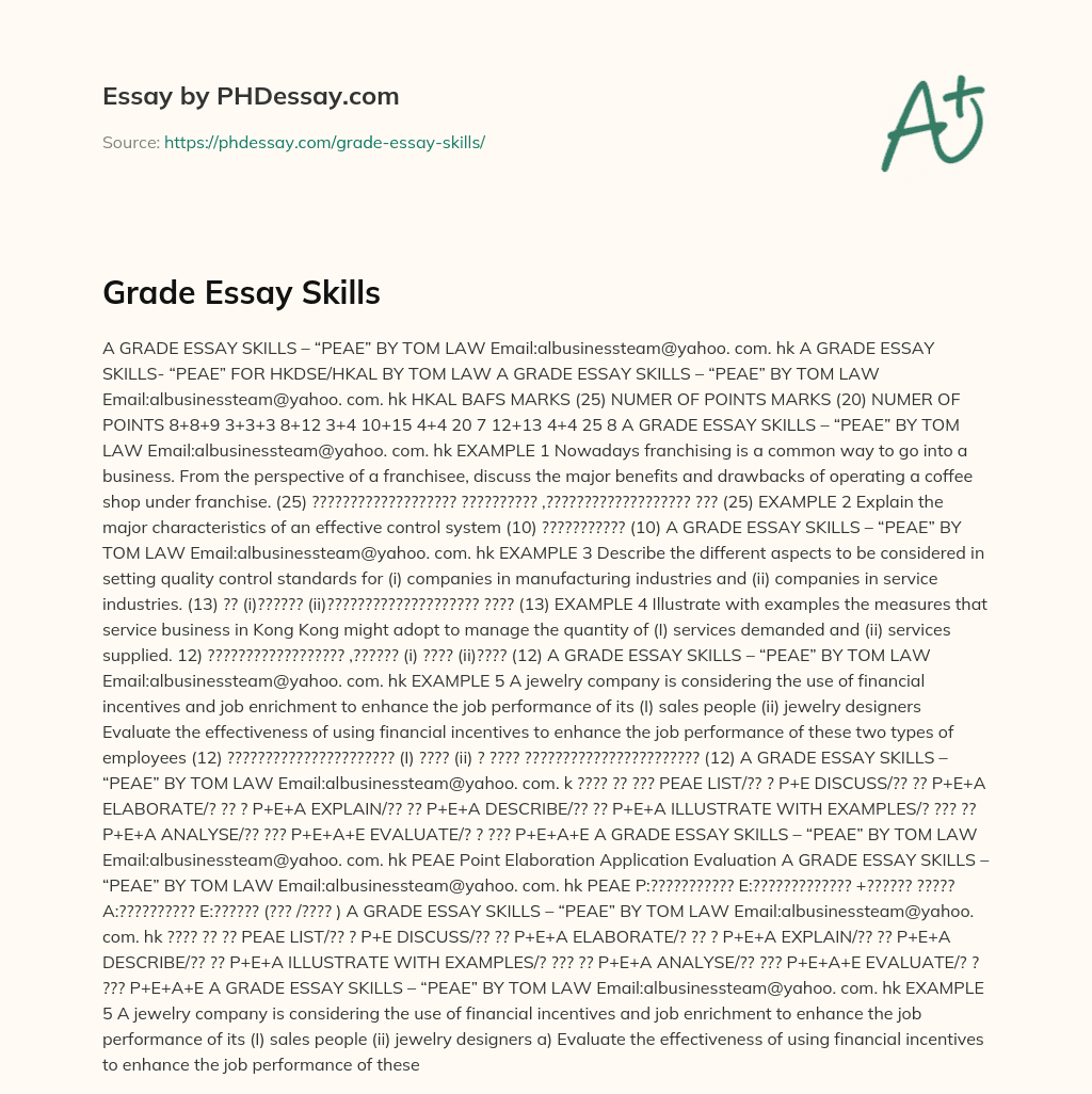 Grade Essay Skills - PHDessay.com