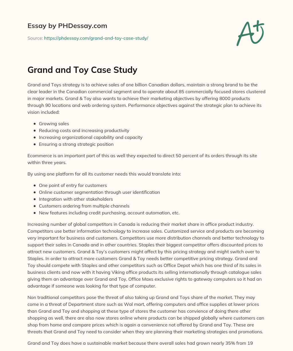 Grand and Toy Case Study - PHDessay.com