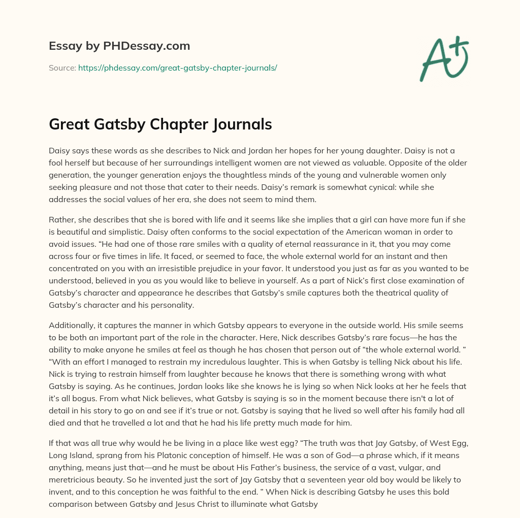 Great Gatsby Chapter Journals - PHDessay.com