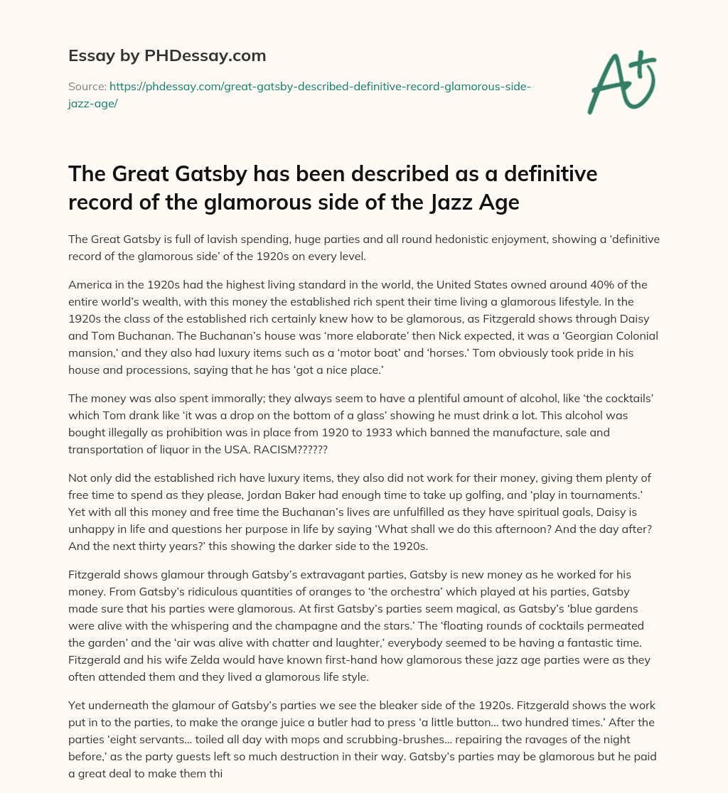 The Great Gatsby has been described as a definitive record of the ...
