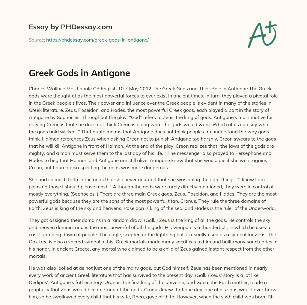 Greek Gods in Antigone - PHDessay.com