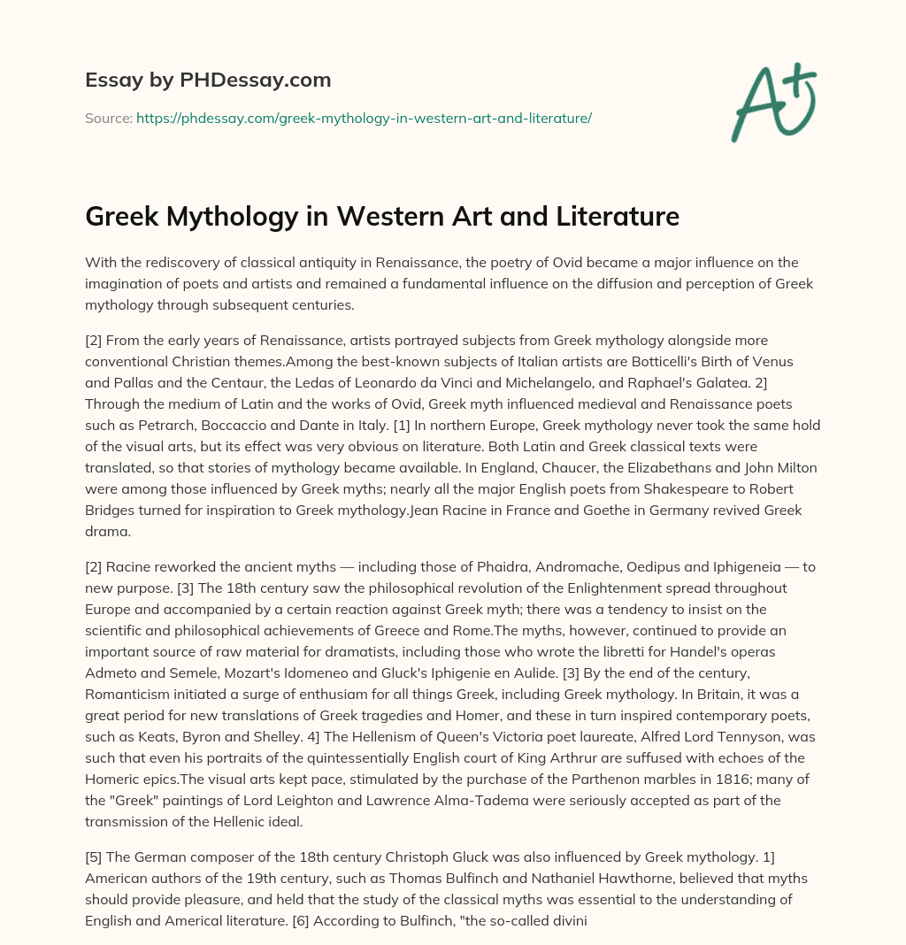 Greek Mythology in Western Art and Literature (600 Words) - PHDessay.com