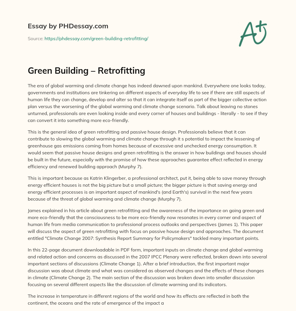 Green Building – Retrofitting Essay Example - PHDessay.com