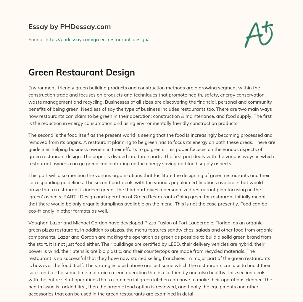Green Restaurant Design - PHDessay.com