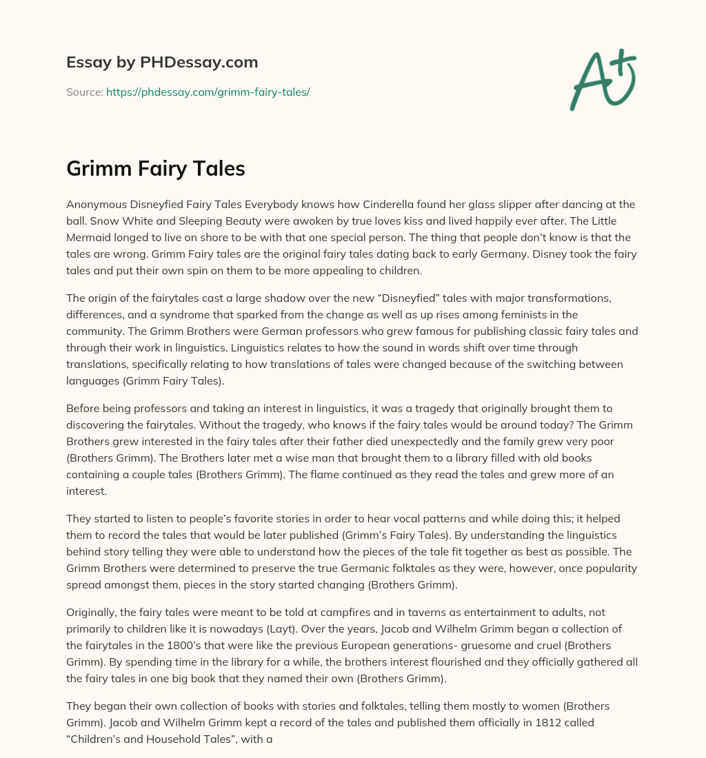 Grimm Fairy Tales Essay Example - PHDessay.com