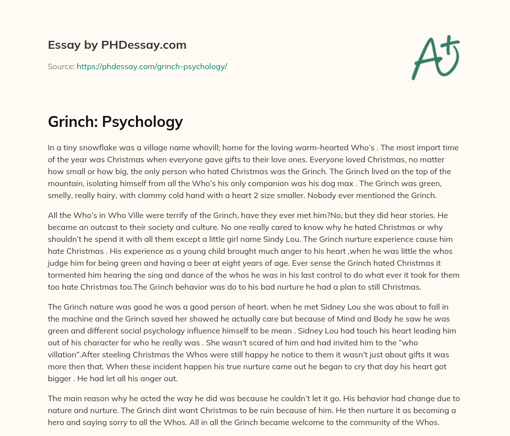 Grinch: Psychology Personal Example (400 Words) - PHDessay.com