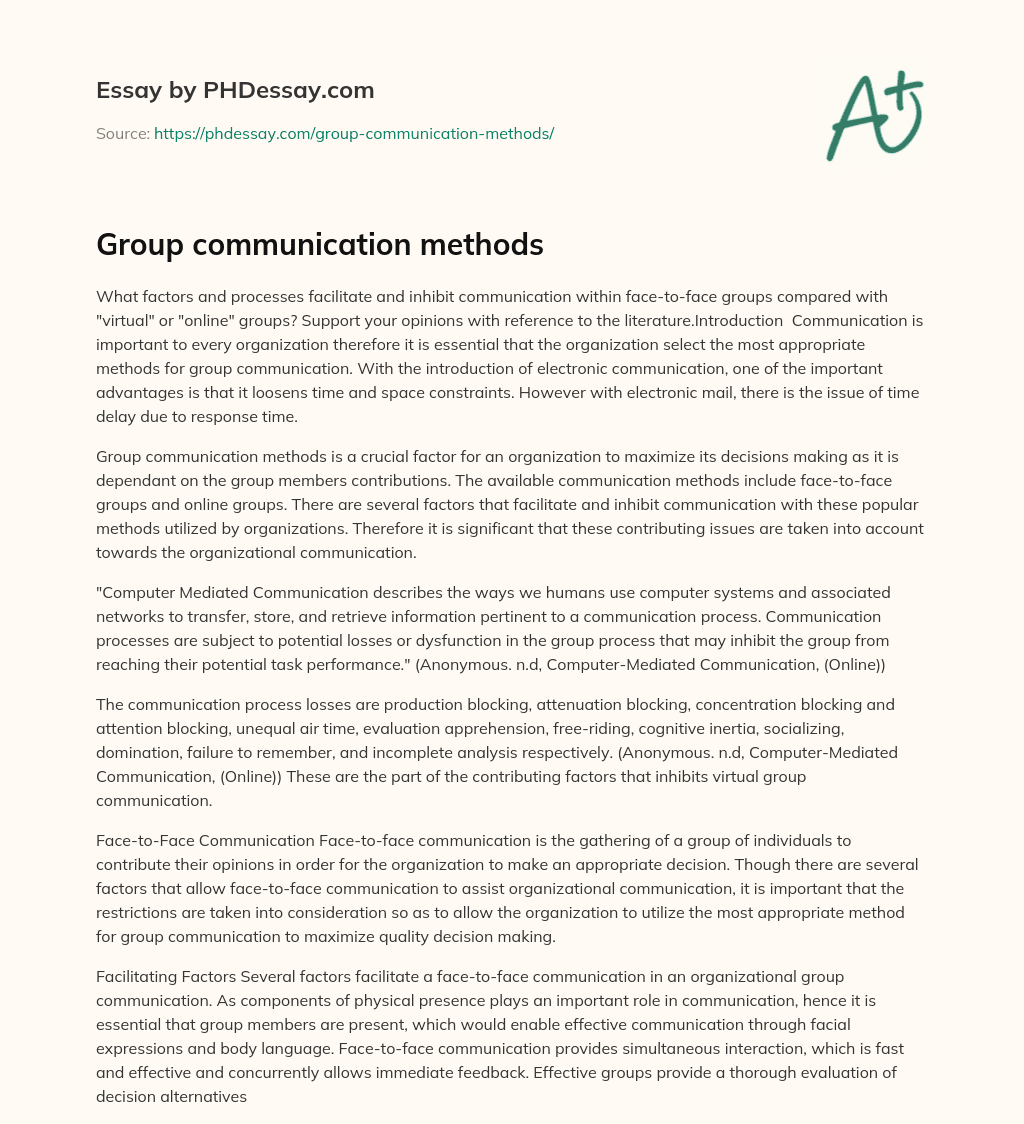 Group communication methods (600 Words) - PHDessay.com