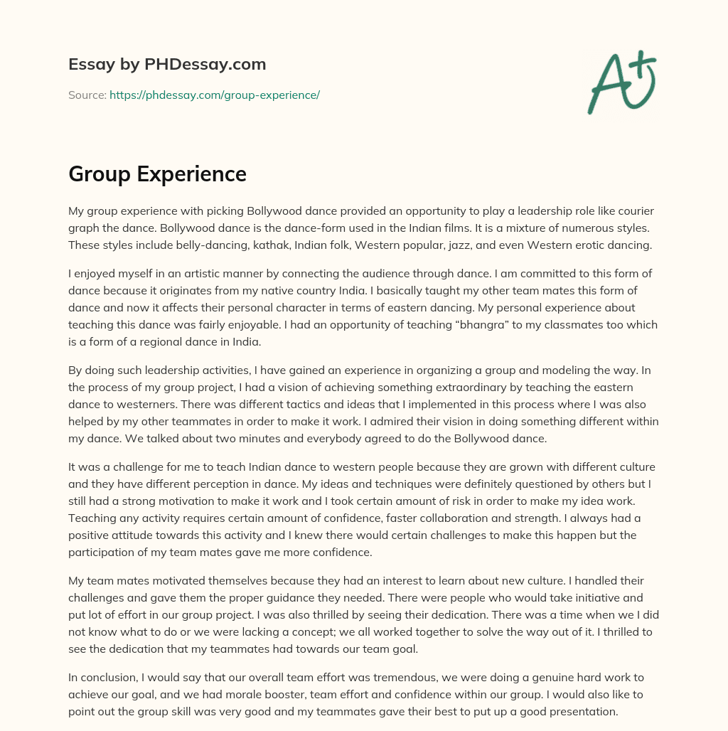 Group Experience (500 Words) - PHDessay.com