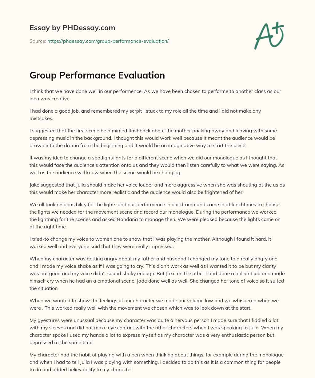 Group Performance Evaluation (500 Words) - PHDessay.com