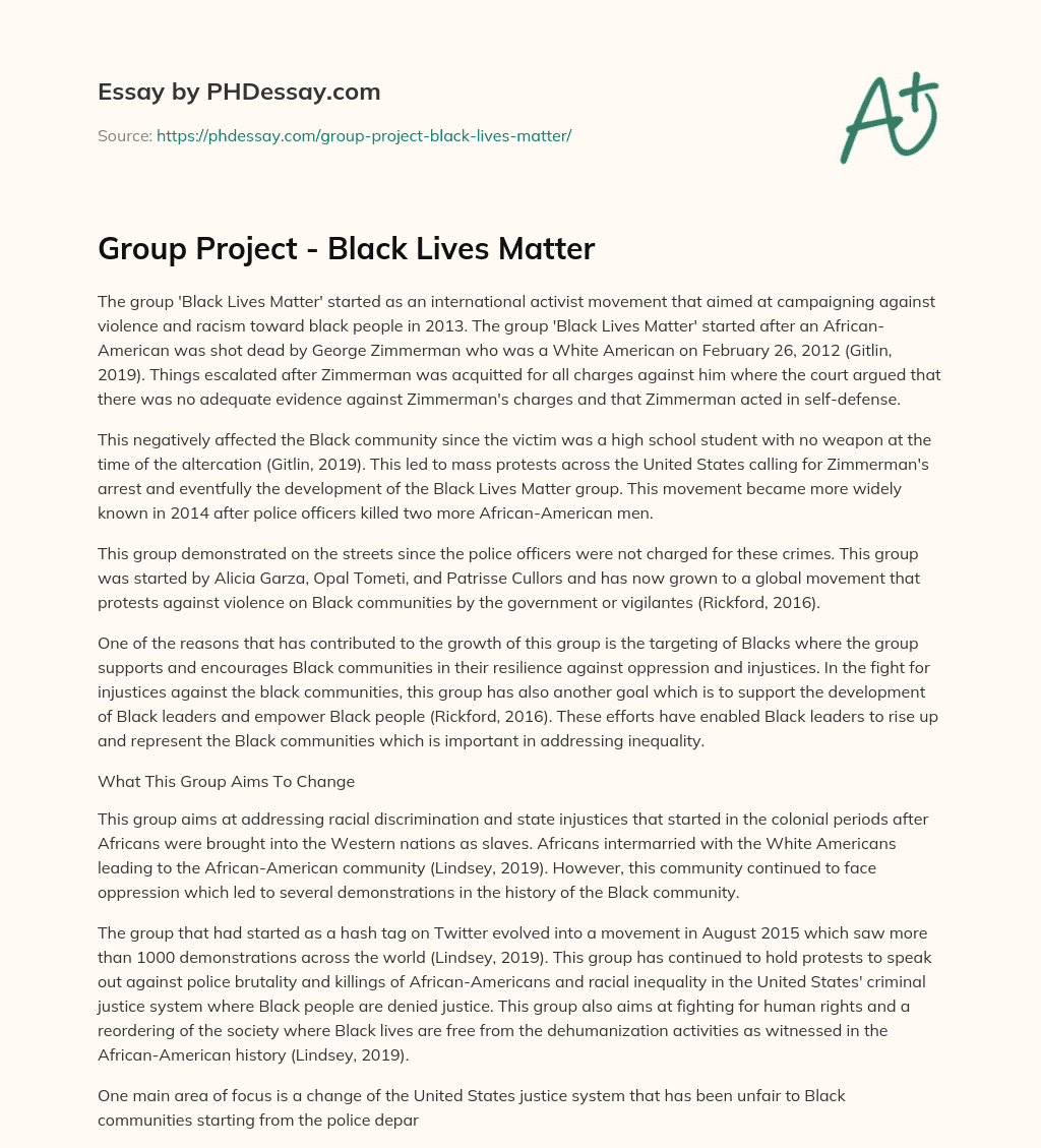 Group Project - Black Lives Matter - PHDessay.com