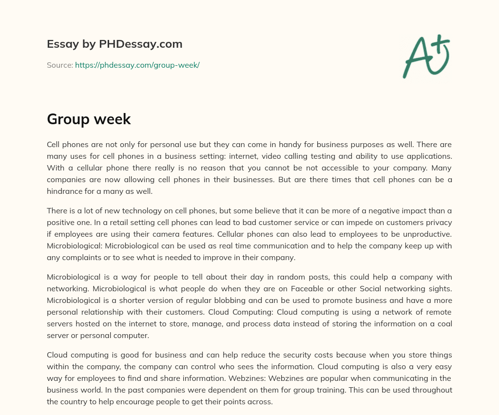 Group week (300 Words) - PHDessay.com