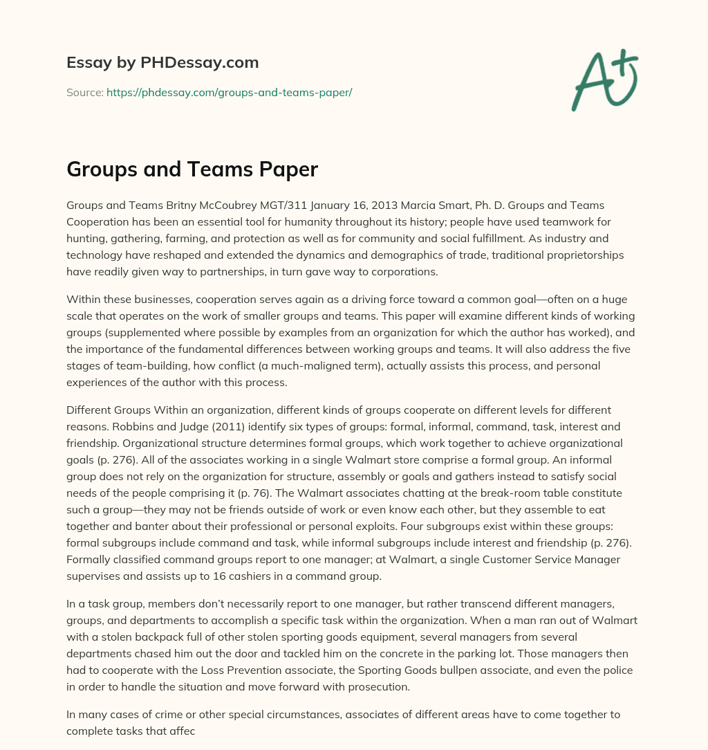 Groups and Teams Paper - PHDessay.com
