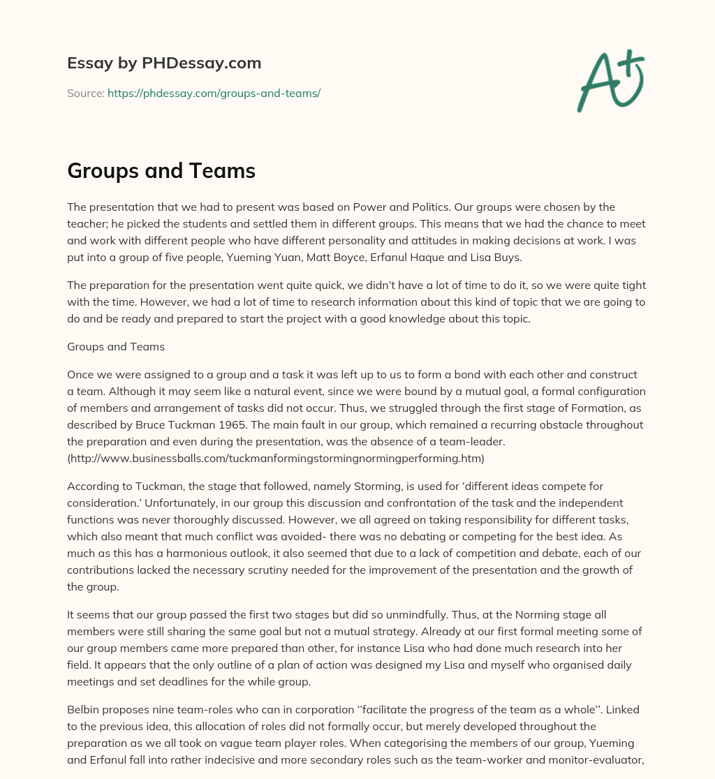 Groups and Teams - PHDessay.com