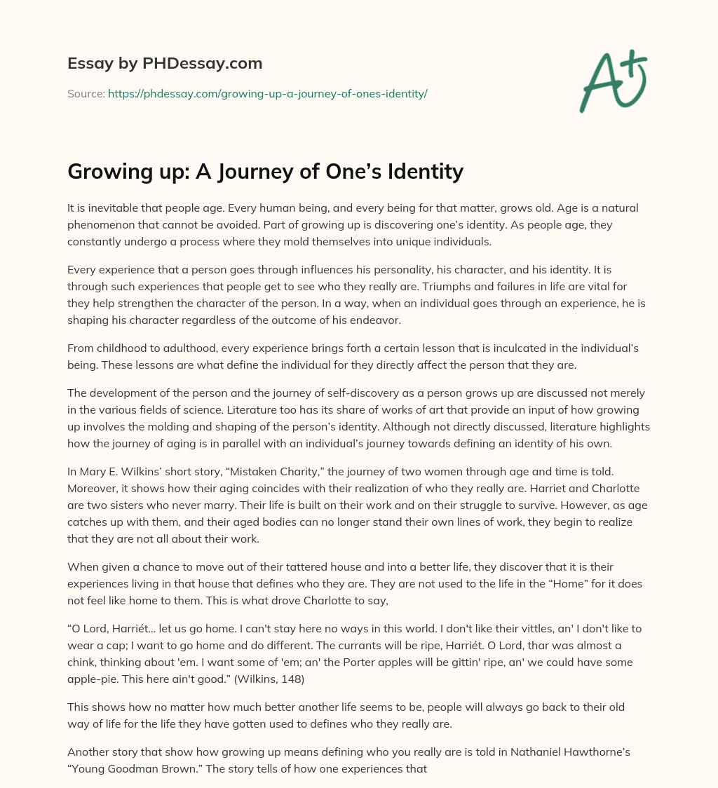 Growing up: A Journey of One’s Identity - PHDessay.com