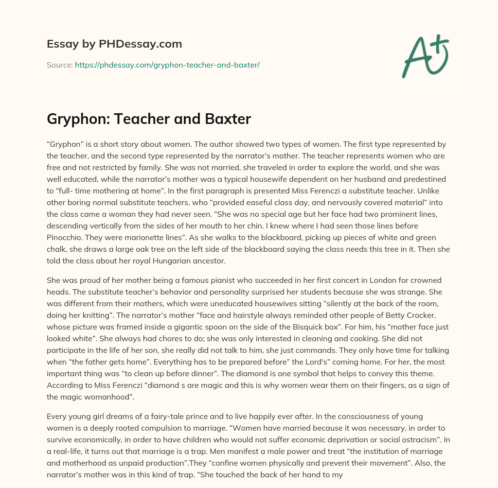 Gryphon: Teacher and Baxter - PHDessay.com