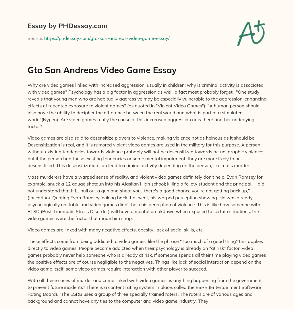 Gta San Andreas Video Game Essay - PHDessay.com