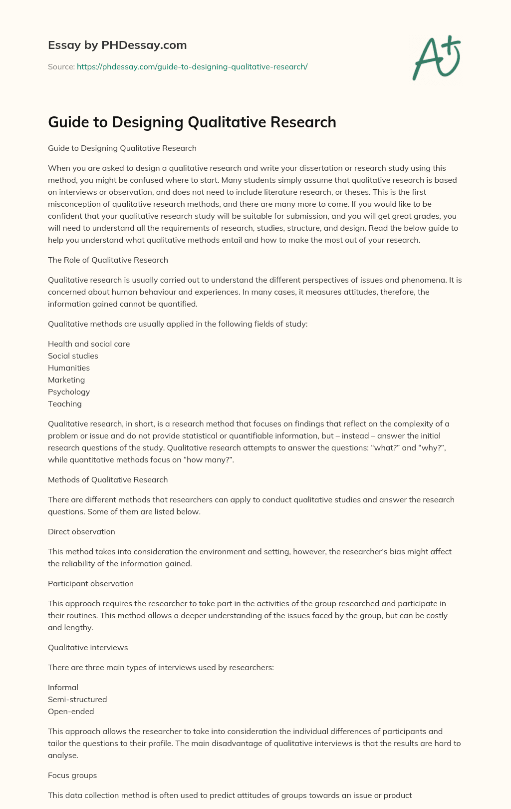 Guide to Designing Qualitative Research - PHDessay.com