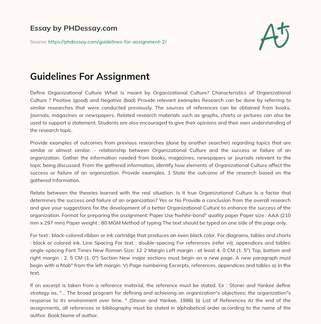 Guidelines For Assignment (400 Words) - PHDessay.com