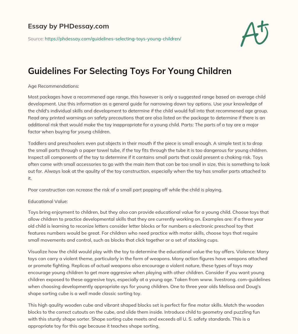 Guidelines For Selecting Toys For Young Children - PHDessay.com