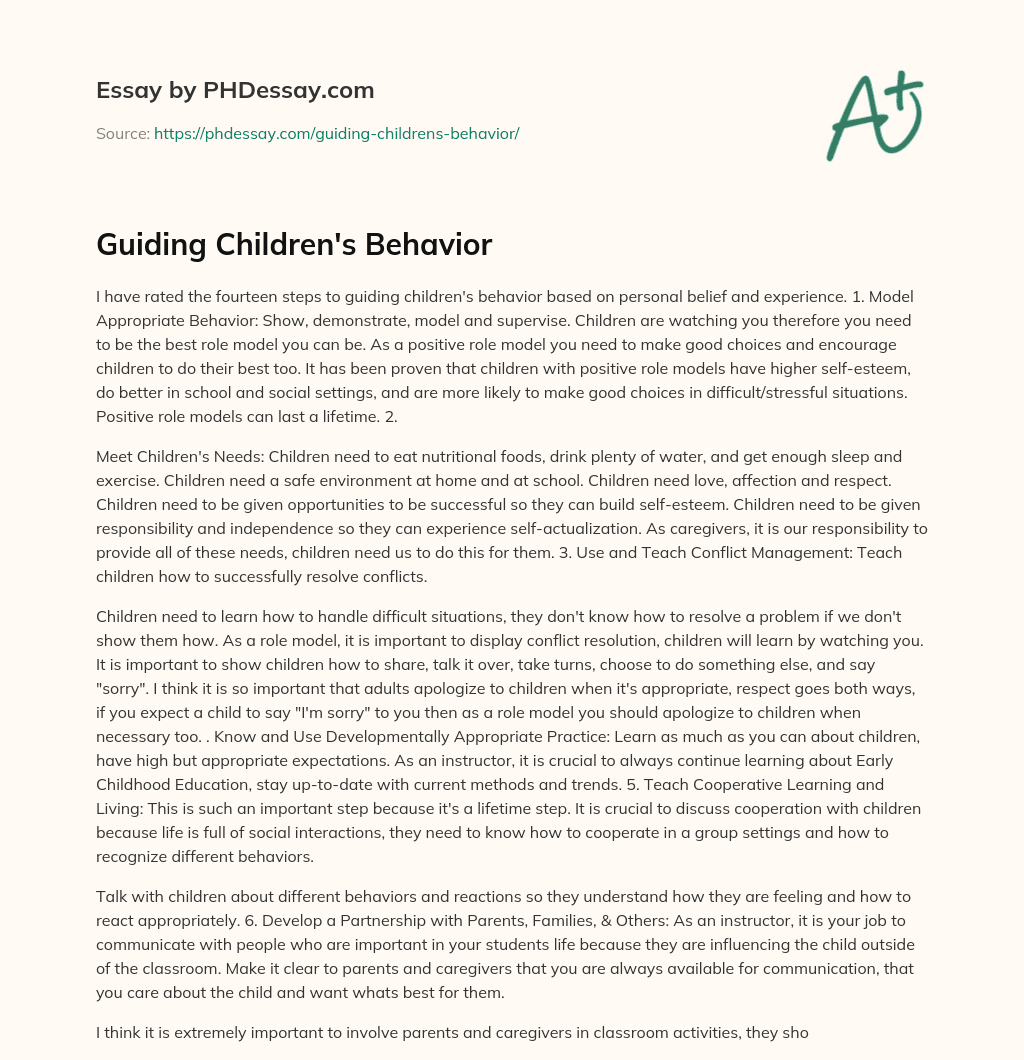 Guiding Children's Behavior - PHDessay.com