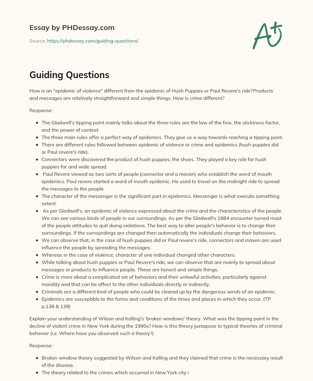 Guiding Questions - PHDessay.com