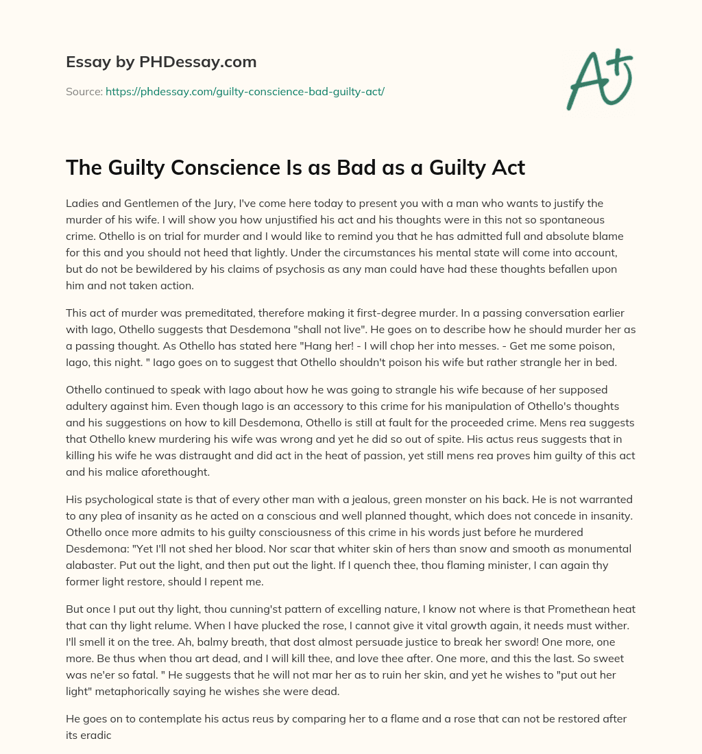 The Guilty Conscience Is as Bad as a Guilty Act - PHDessay.com