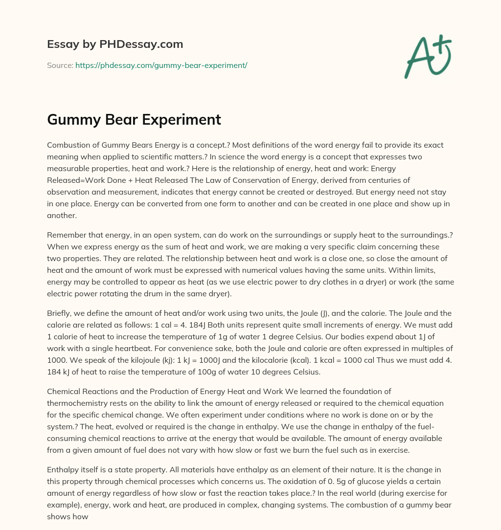 Gummy Bear Experiment - PHDessay.com