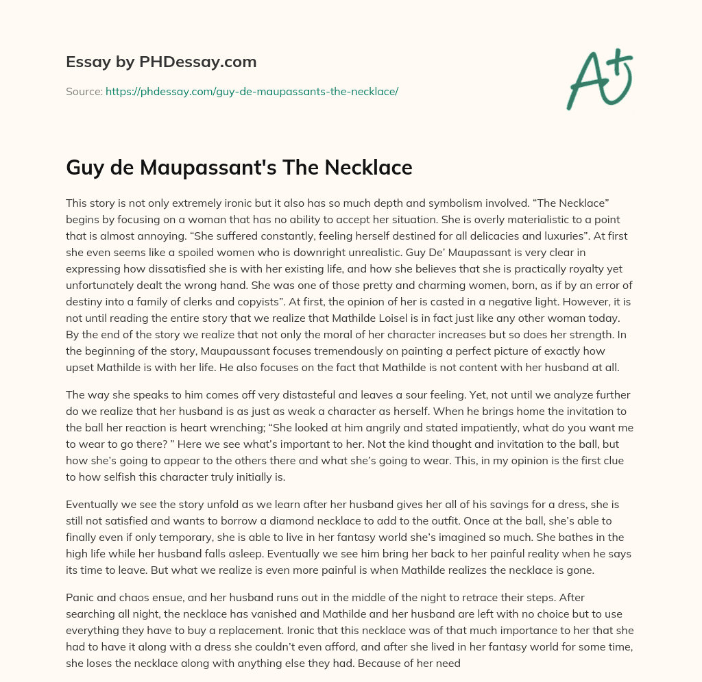 Guy De Maupassant'S The Necklace Thesis Essay Example - PHDessay.com