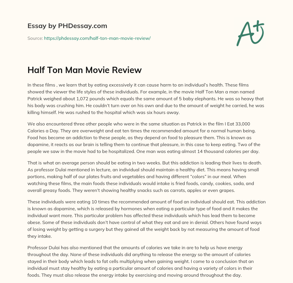 Half Ton Man Movie Review - PHDessay.com