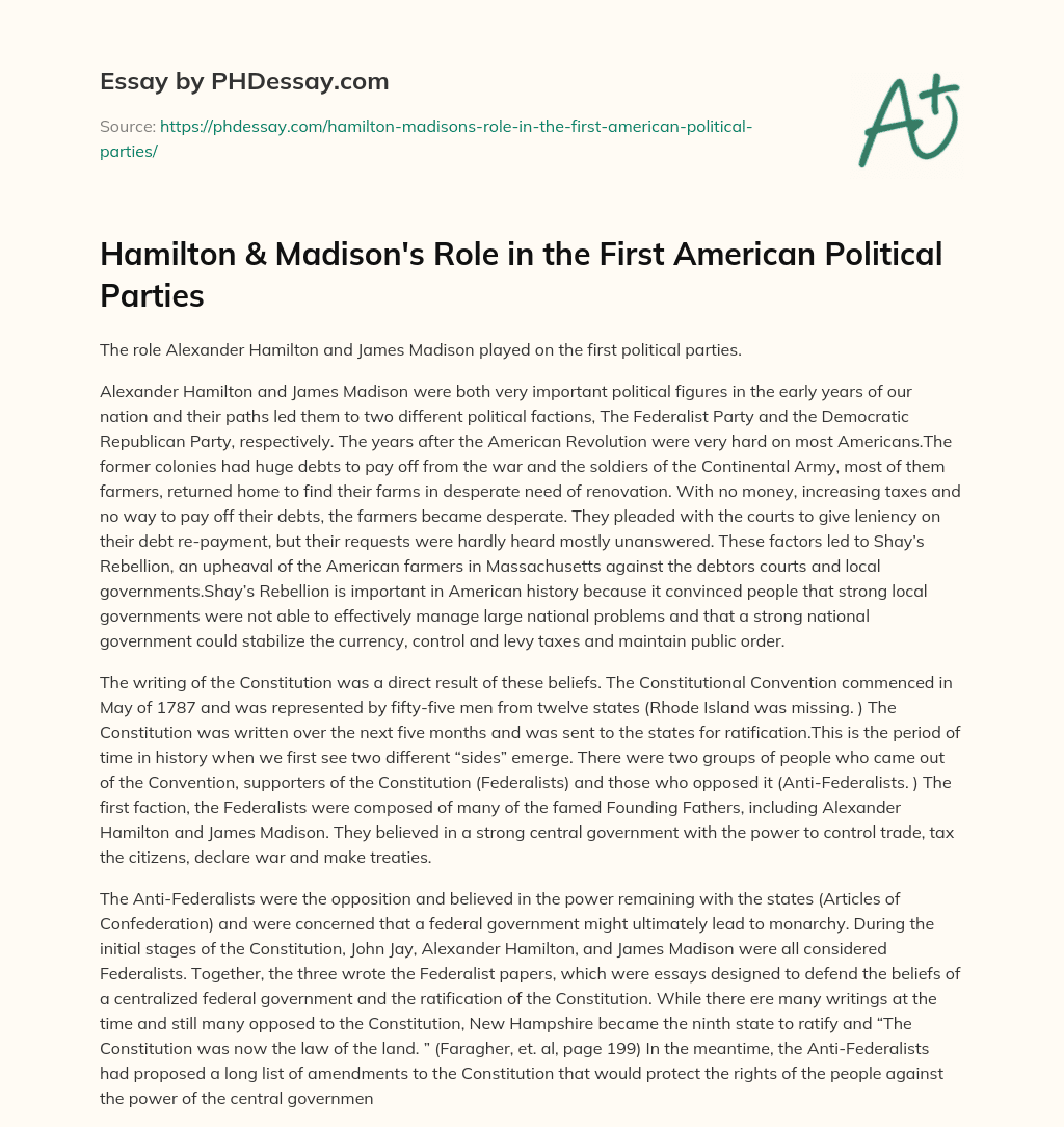 Hamilton & Madison's Role in the First American Political Parties ...