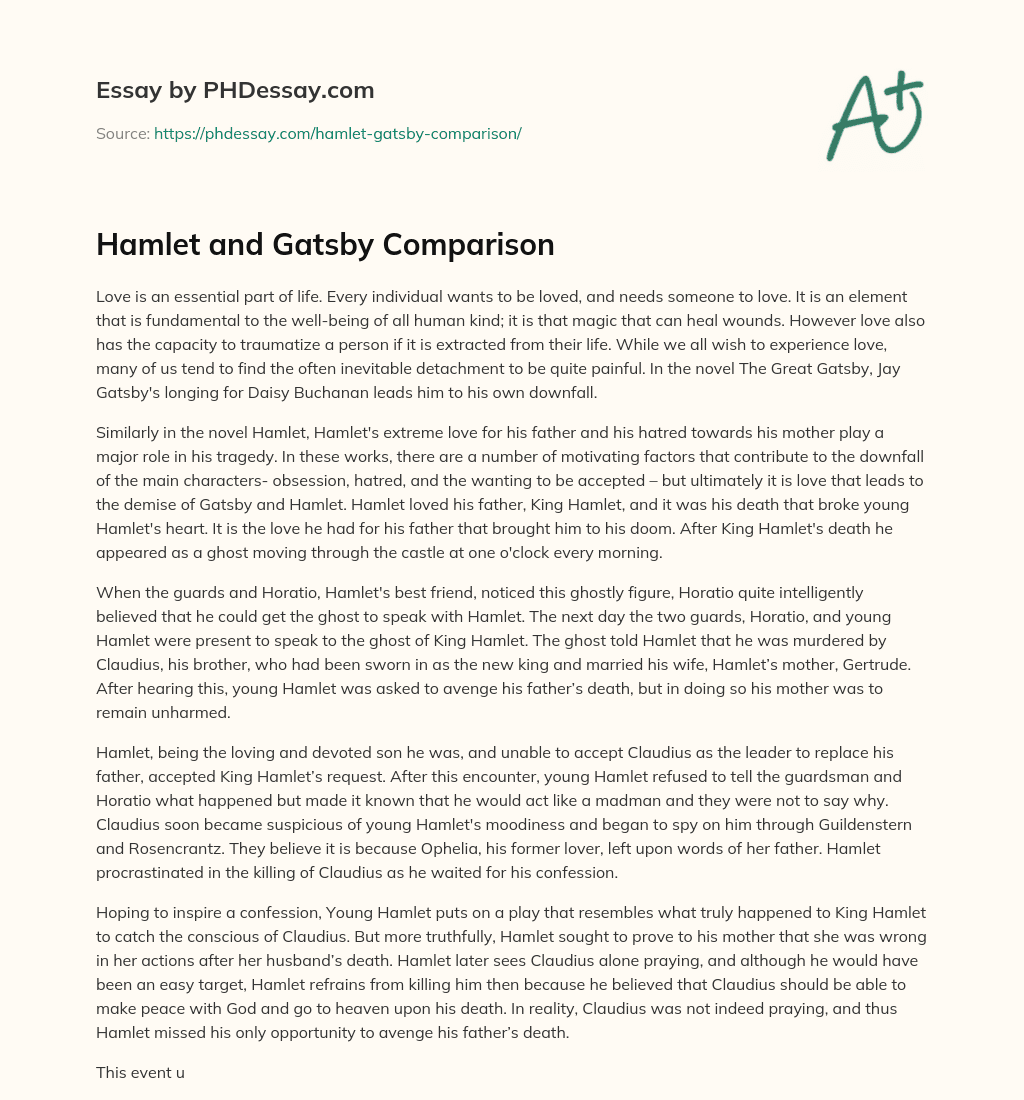 Hamlet And Gatsby Comparison Essay Example - PHDessay.com