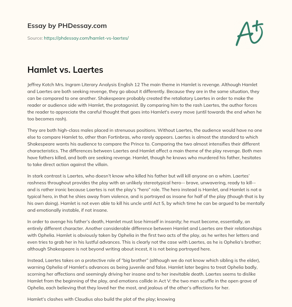 Hamlet vs. Laertes - PHDessay.com