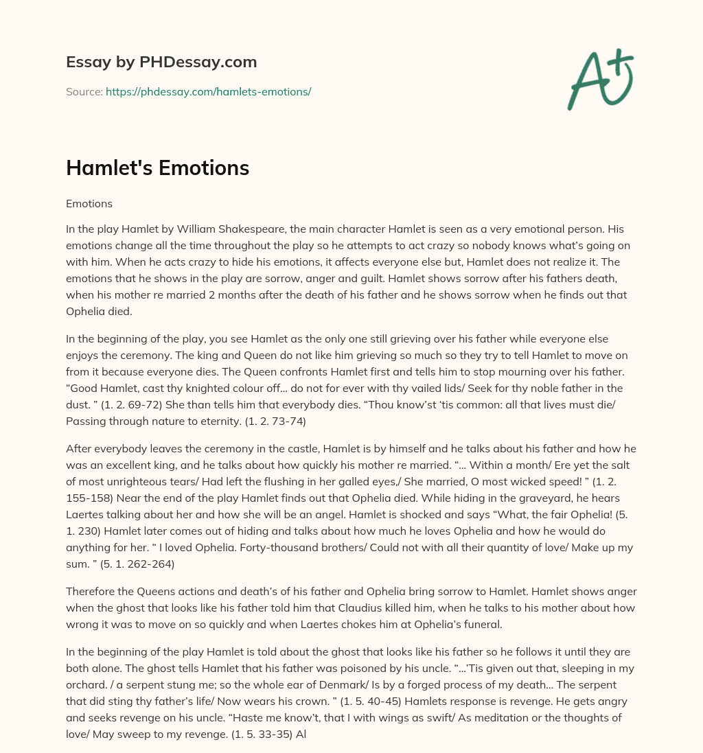 Hamlet'S Emotions Essay Example - PHDessay.com