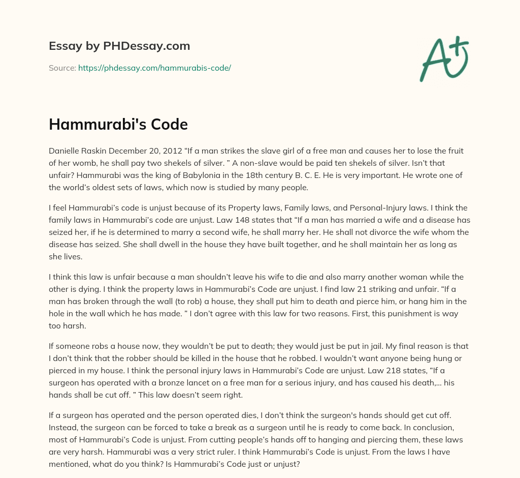 Hammurabi's Code (500 Words) - PHDessay.com