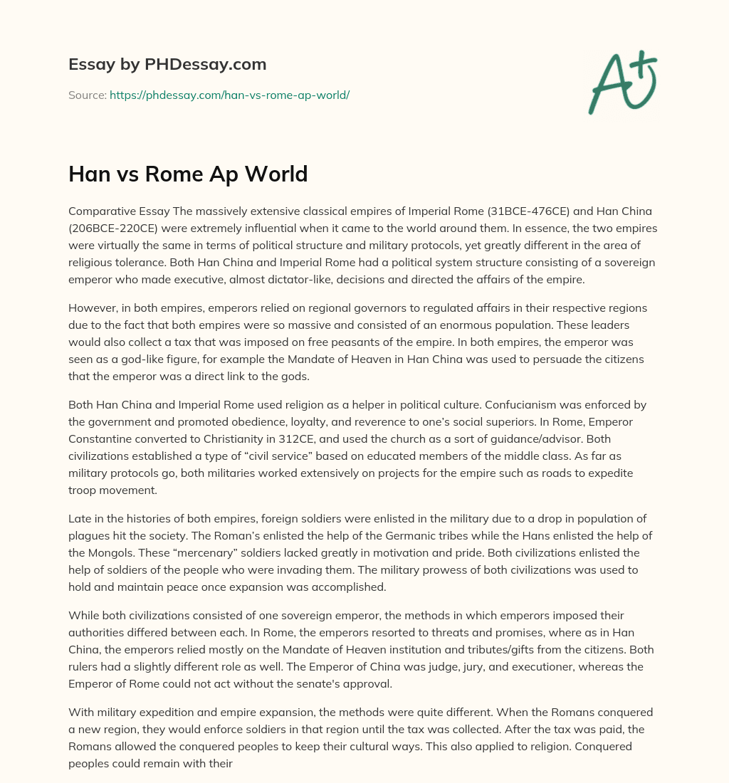 Han vs Rome Ap World - PHDessay.com