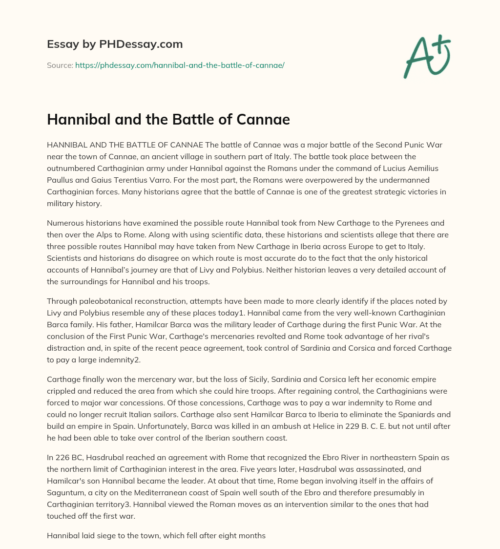 Hannibal And The Battle Of Cannae Summary Example - PHDessay.com