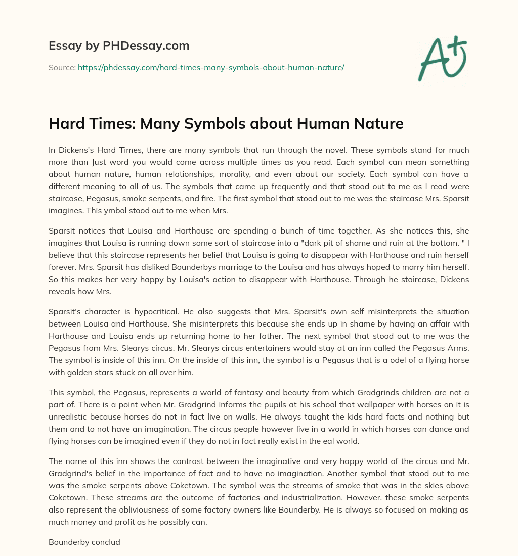 Hard Times: Many Symbols about Human Nature - PHDessay.com