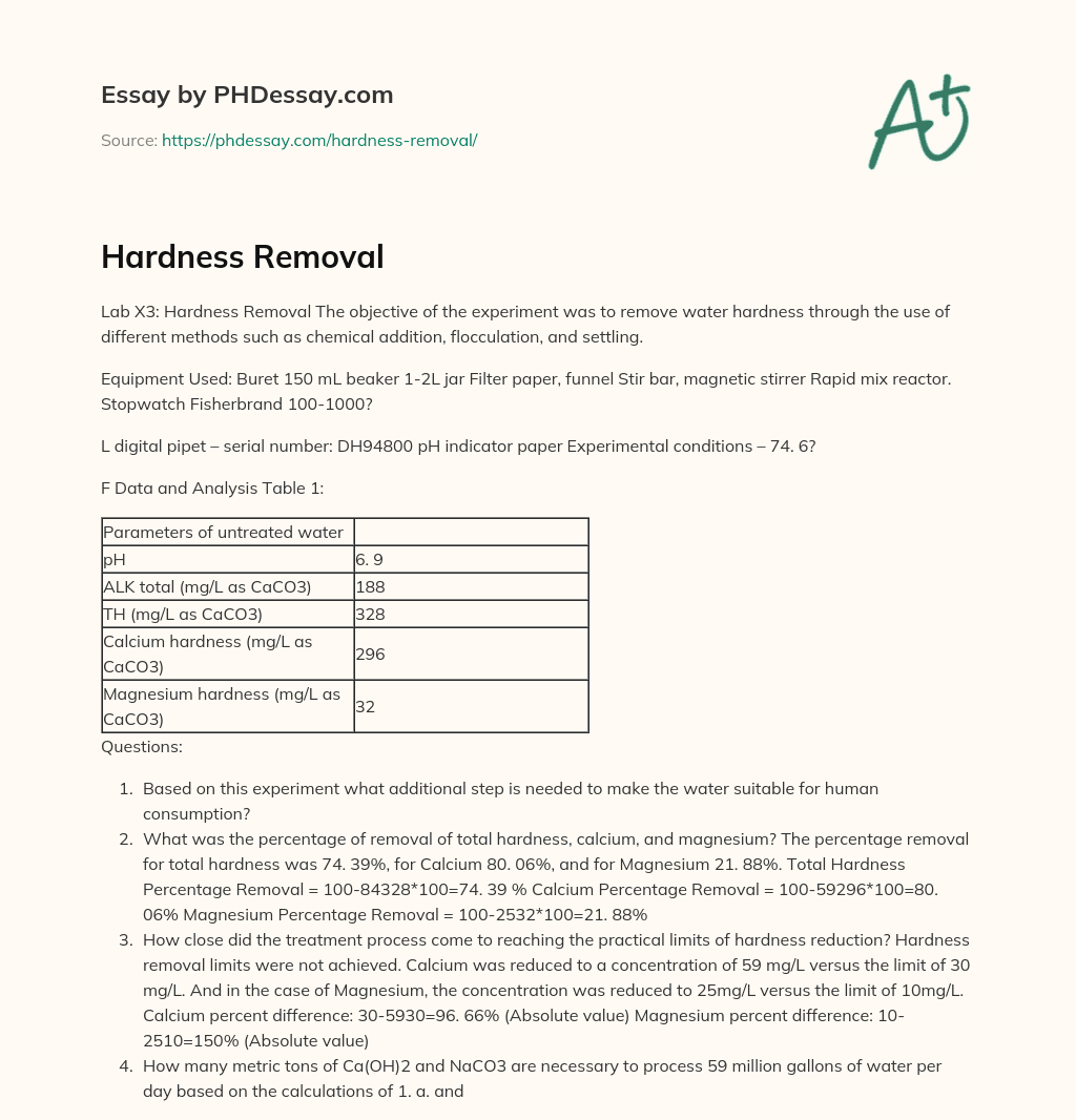 Hardness Removal (600 Words) - PHDessay.com