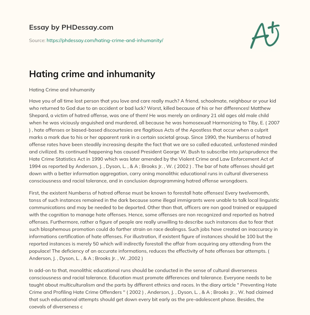 Hating crime and inhumanity - PHDessay.com