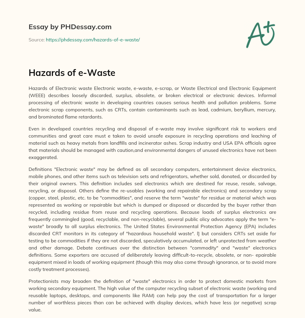 Hazards of e-Waste - PHDessay.com