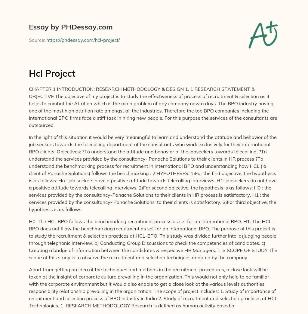Hcl Project - PHDessay.com